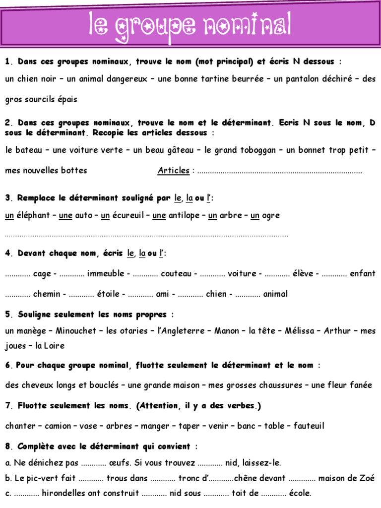 Exercices sur les groupes nominaux 6ème | PDF | Maison et jardin