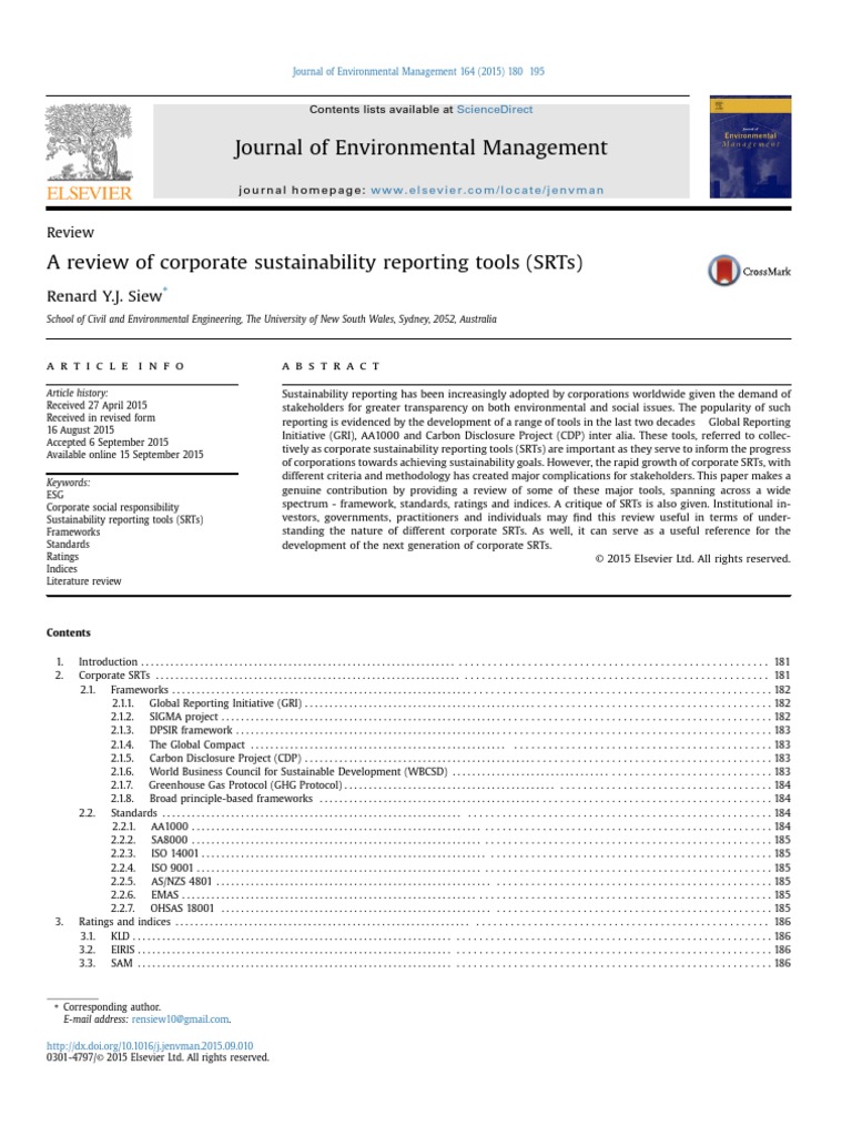 A Review of Corporate Sustainability Reporting Tools | PDF ...