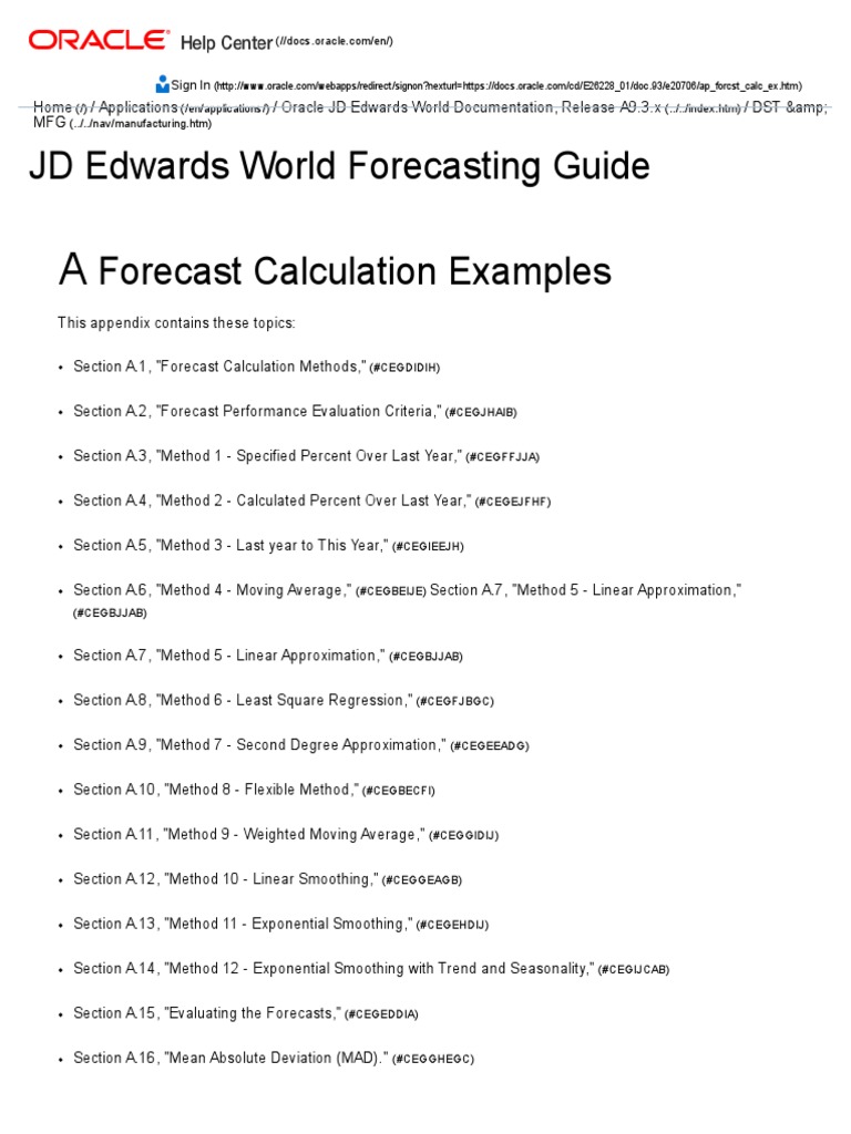 JD Edwards World Forecasting Guide Forecast Calculation Examples | PDF ...