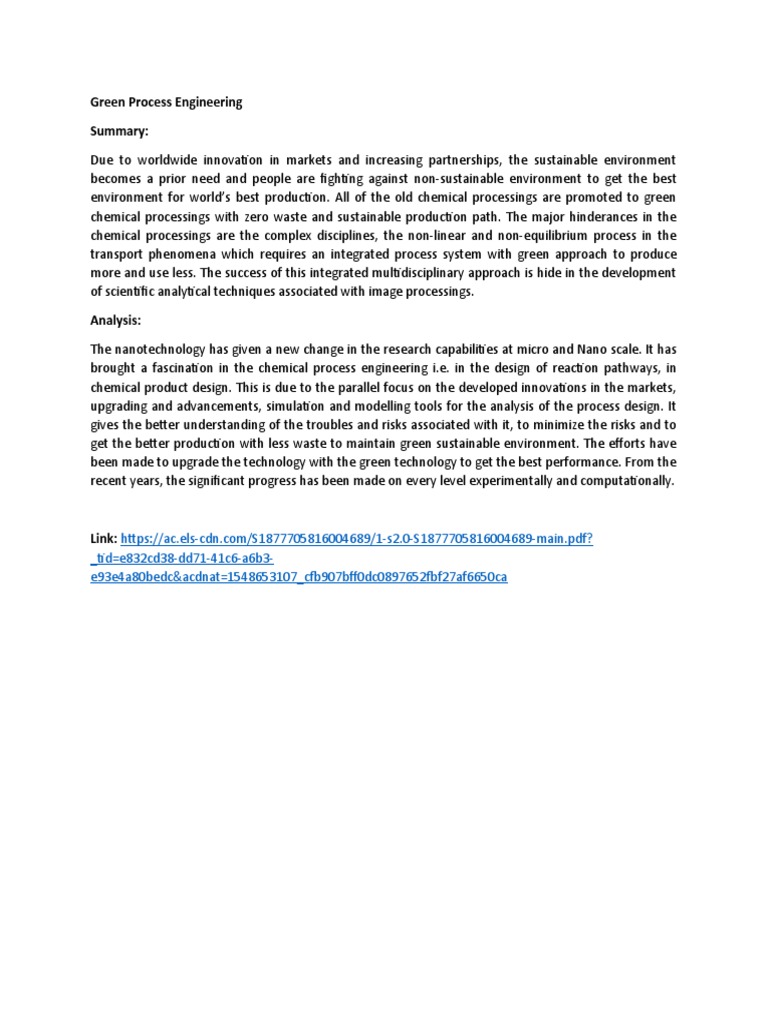 Green Process Engineering | PDF