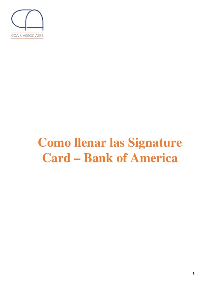 Instrucciones para completar las tarjetas de firma de Bank of America ...