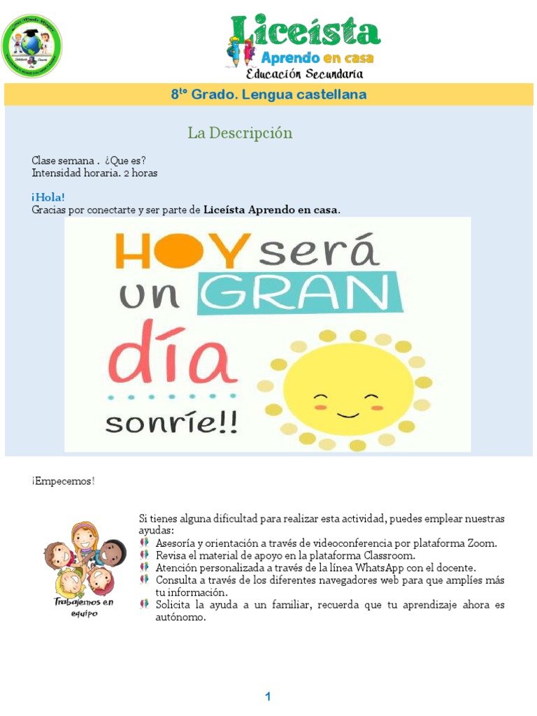 2020 801 Lengua Castellana 3 Guia de Actividades La Descripcion PDF ...