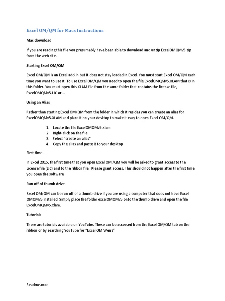 Excel OM/QM For Macs Instructions: Mac Download | PDF | Microsoft Excel ...