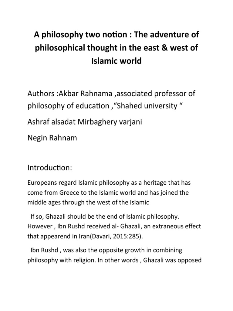 Islamic Thought | PDF | Islamic Philosophy | Muslim World