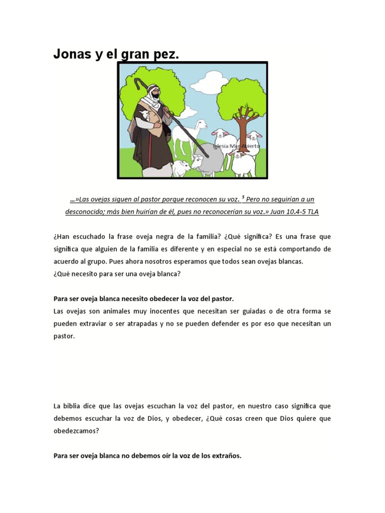Jonas y El Gran Pez | PDF | Oración | Oveja