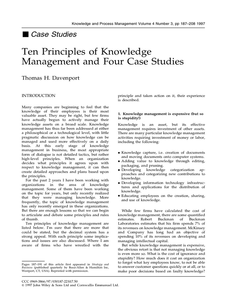 Ten Principles of Knowledge Management and Four Case Studies | PDF ...
