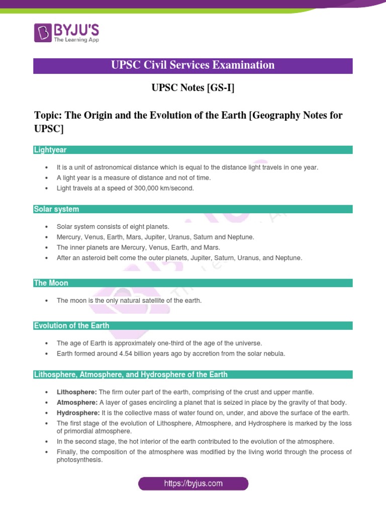 The Origin and The Evolution of The Earth Geography Notes For UPSC | PDF