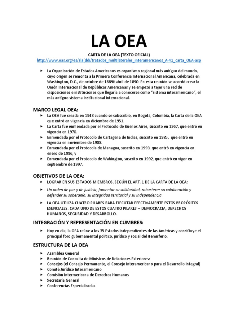 Objetivos y Estructura de la OEA | PDF | Relaciones internacionales ...
