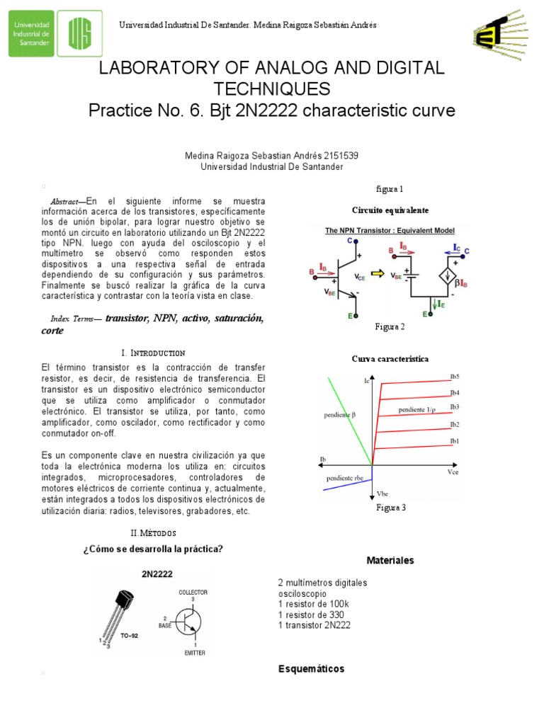 Practice No. 6. BJT 2N2222 Characteristic Curve | PDF | Transistor de ...