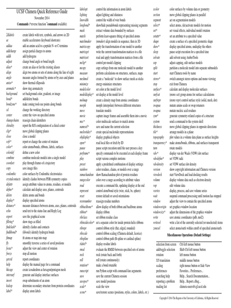 UCSF Chimera Quick Reference Guide: Commands ( Reverse Function Command ...