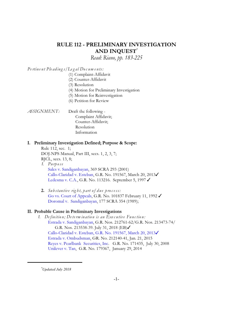 Rule 112: Preliminary Investigation Guide | PDF | Prosecutor ...