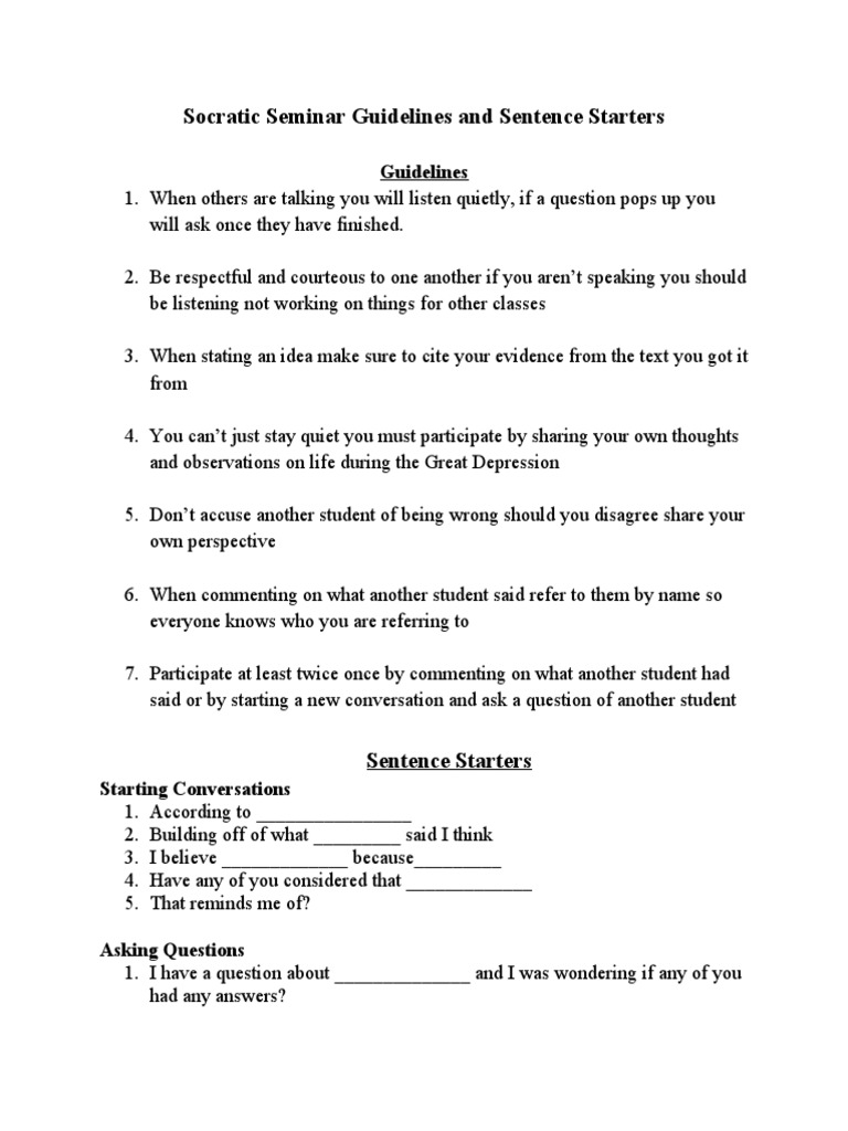 Socratic Seminar Guidelines | PDF