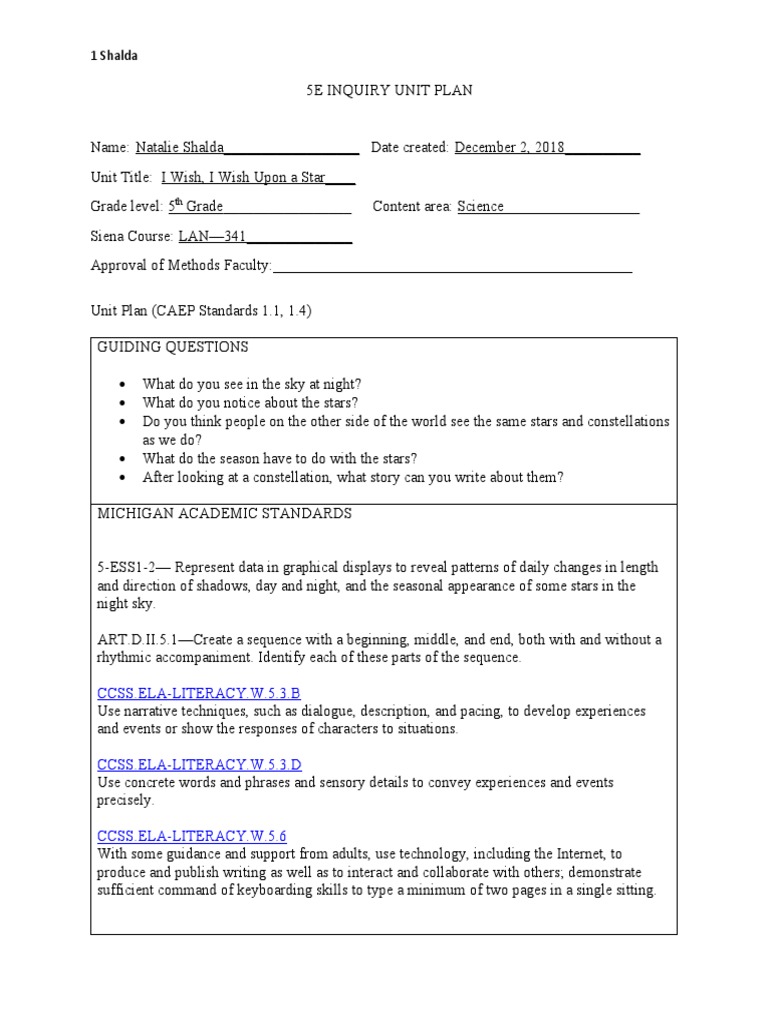 5th Grade Constellation Unit Plan | PDF | Books | Cognition