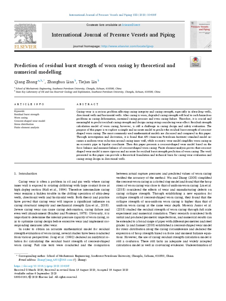 International Journal of Pressure Vessels and Piping: Qiang Zhang ...