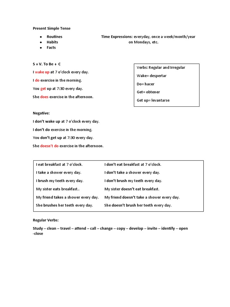 Present Simple Tense Explanation and Examples | PDF
