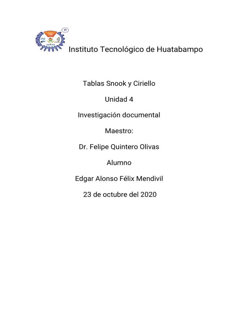 Tablas de Snook y Ciriello: Evaluación Ergonómica | PDF | Peso | Fricción