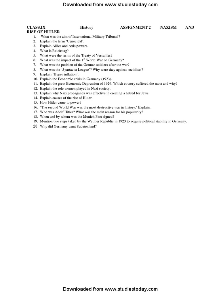 CBSE Class 9 History Worksheet PDF | PDF | Politics | Social Science