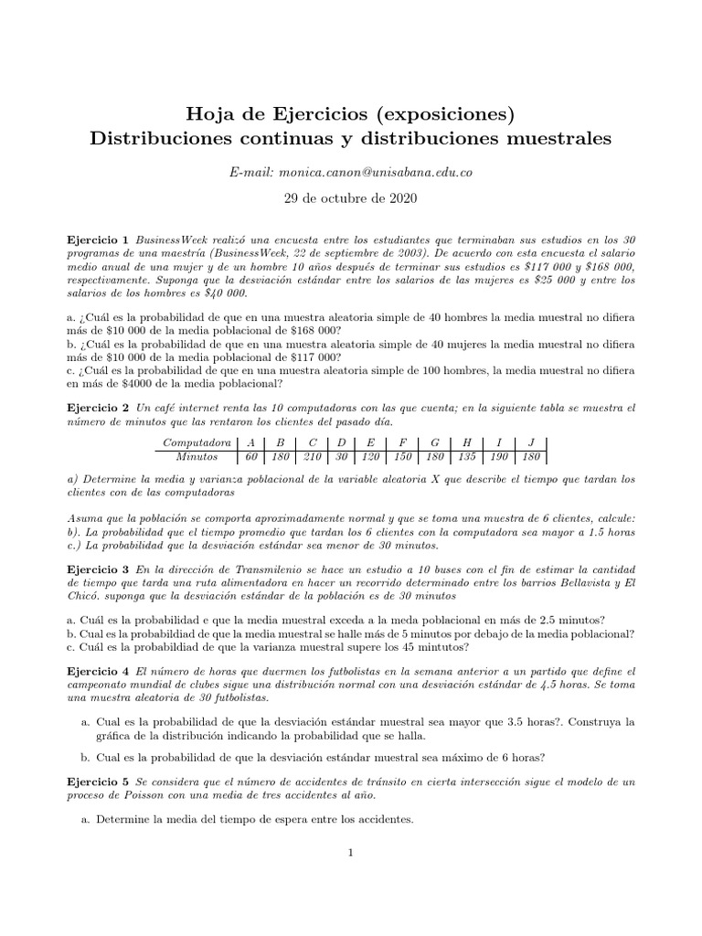 Ejercicios para Exposici N Videos | PDF | Media | Desviación Estándar