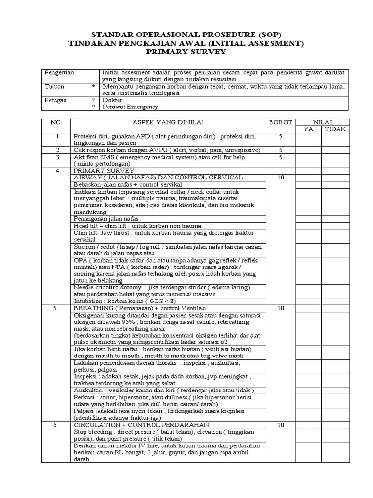 SOP Primary Survey Fix | PDF
