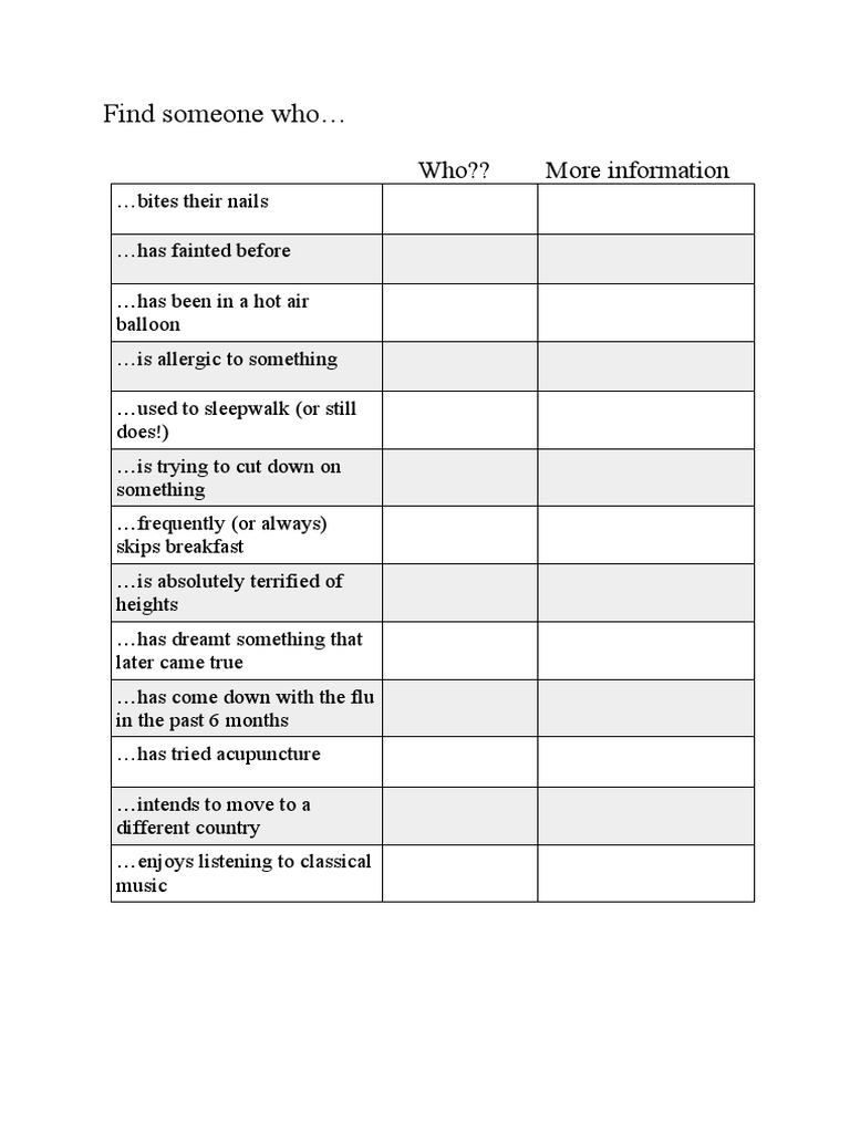 Find Someone Who First Day Icebreaker Icebreakers - 113158 | PDF