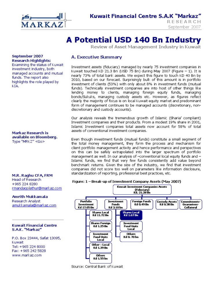 A Potential USD 140 BN Industry: Kuwait Financial Centre S.A.K "Markaz ...