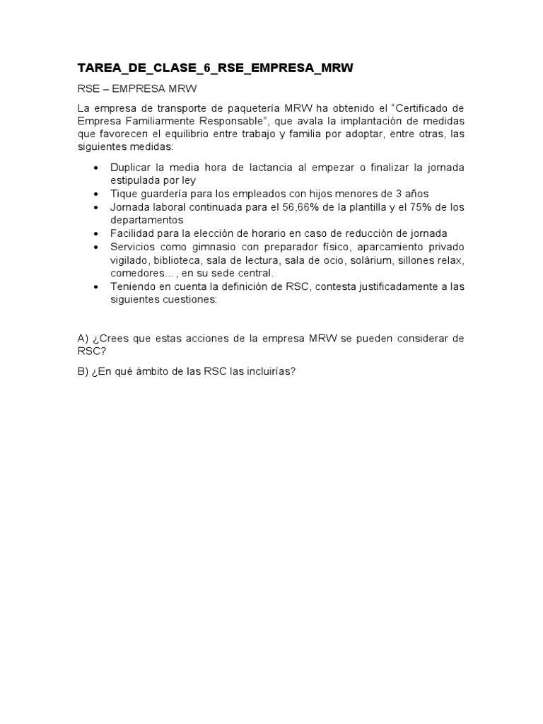 Tarea de Clase Rse Empresa MRW | PDF