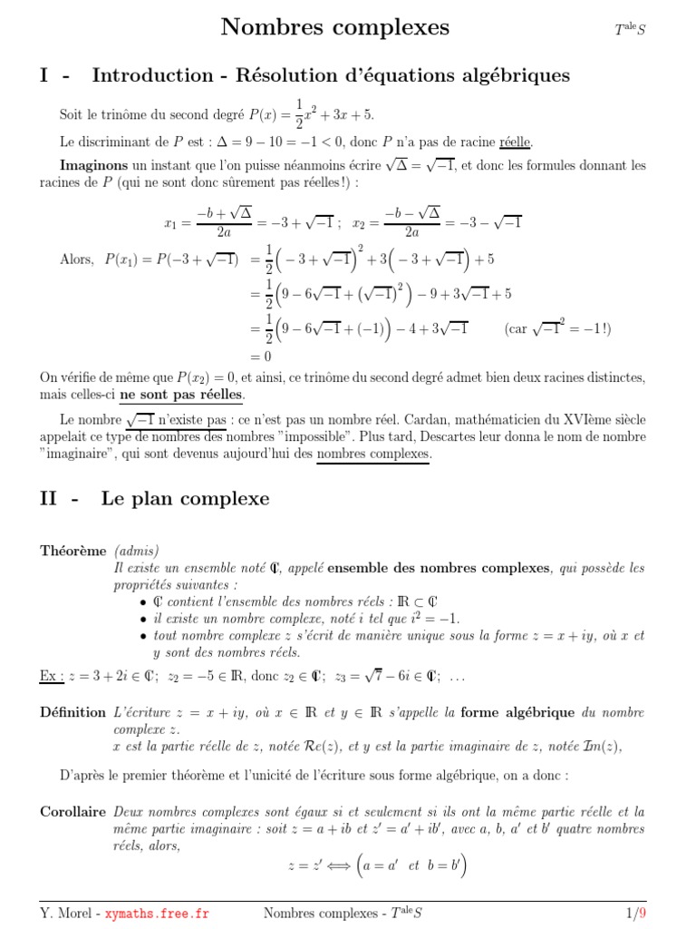 Cours Nombres Complexes | PDF | Nombre complexe | Racine carrée