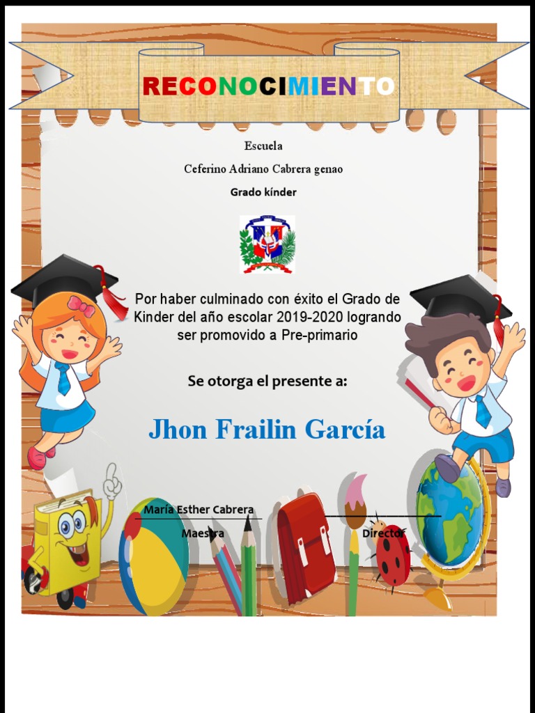 Certificado de Kínder 2019-2020 | PDF