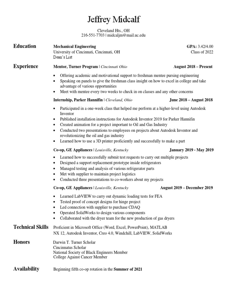 Midcalf Jeffrey 2020 Resume | PDF | Mentorship | Business