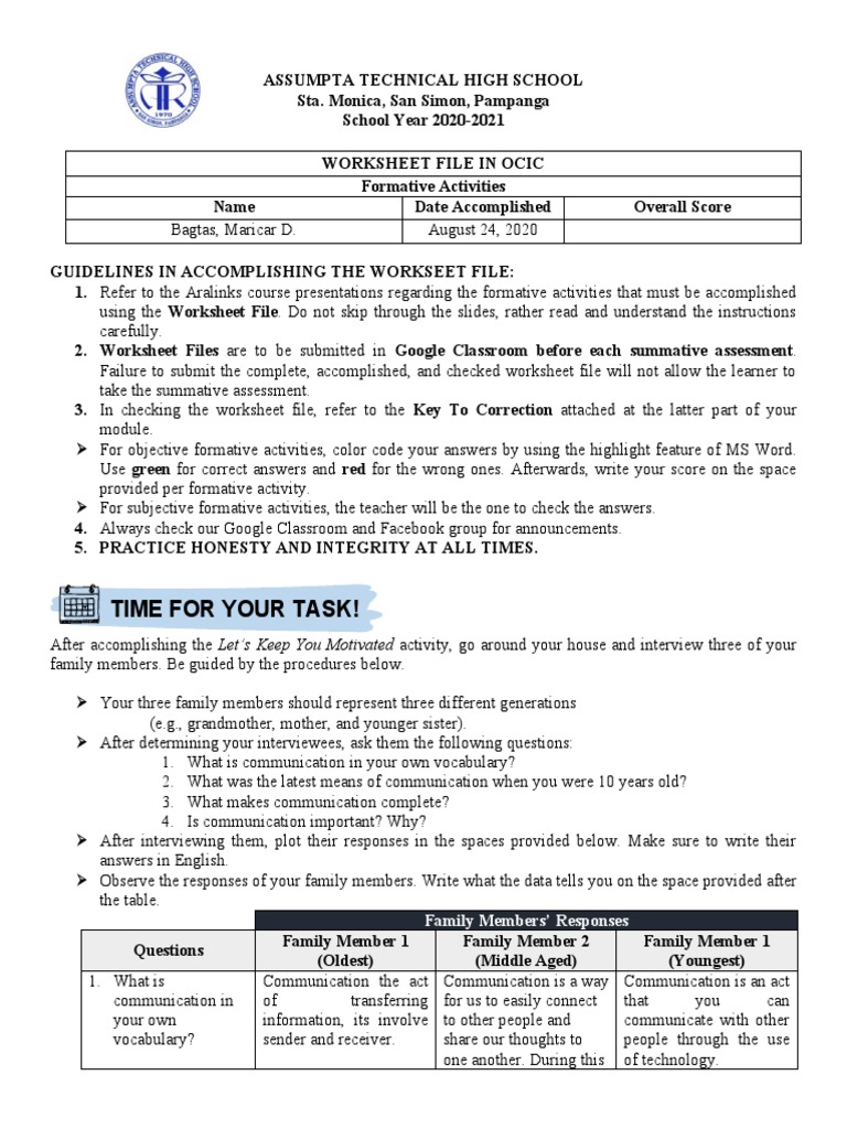 Maricar Bagtas - OCIC MODULE 1 - Worksheet File | PDF | Telegraphy ...
