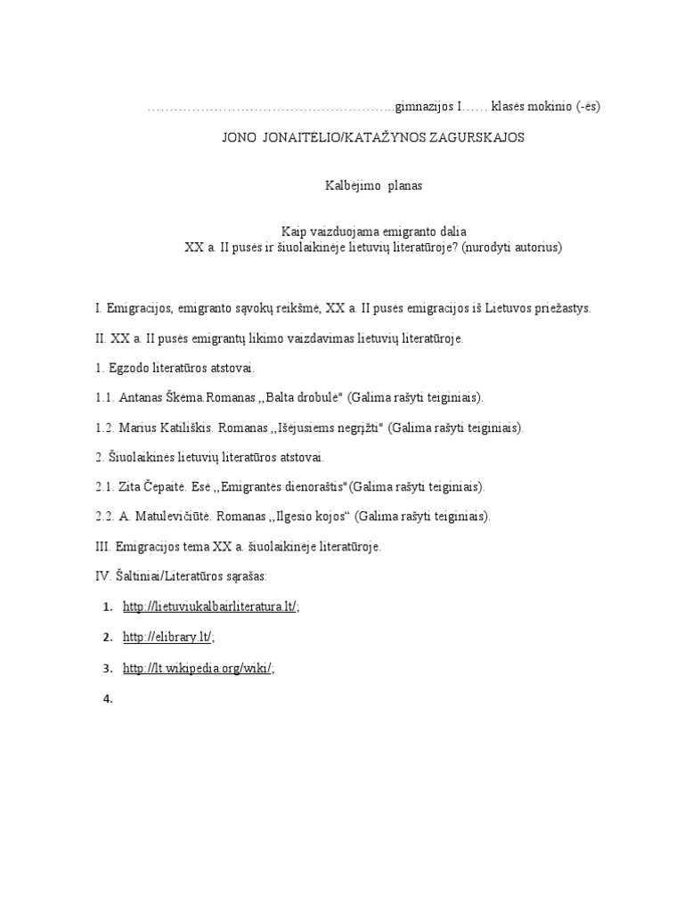 Kalbejimo Planas Pvz. | PDF