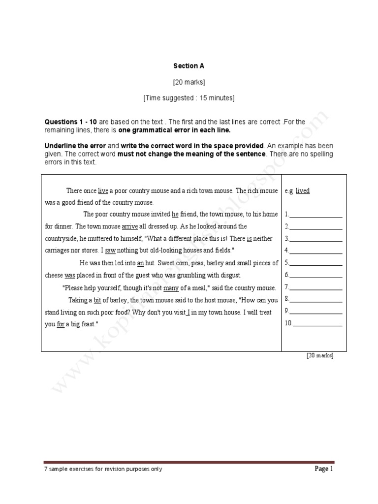 Section A: 7 Sample Exercises For Revision Purposes Only | PDF | Duck ...