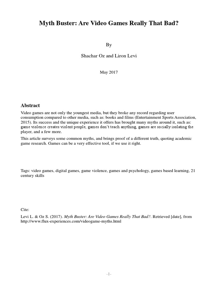 Myth Buster Are Video Games Really That PDF | PDF | Video Games ...