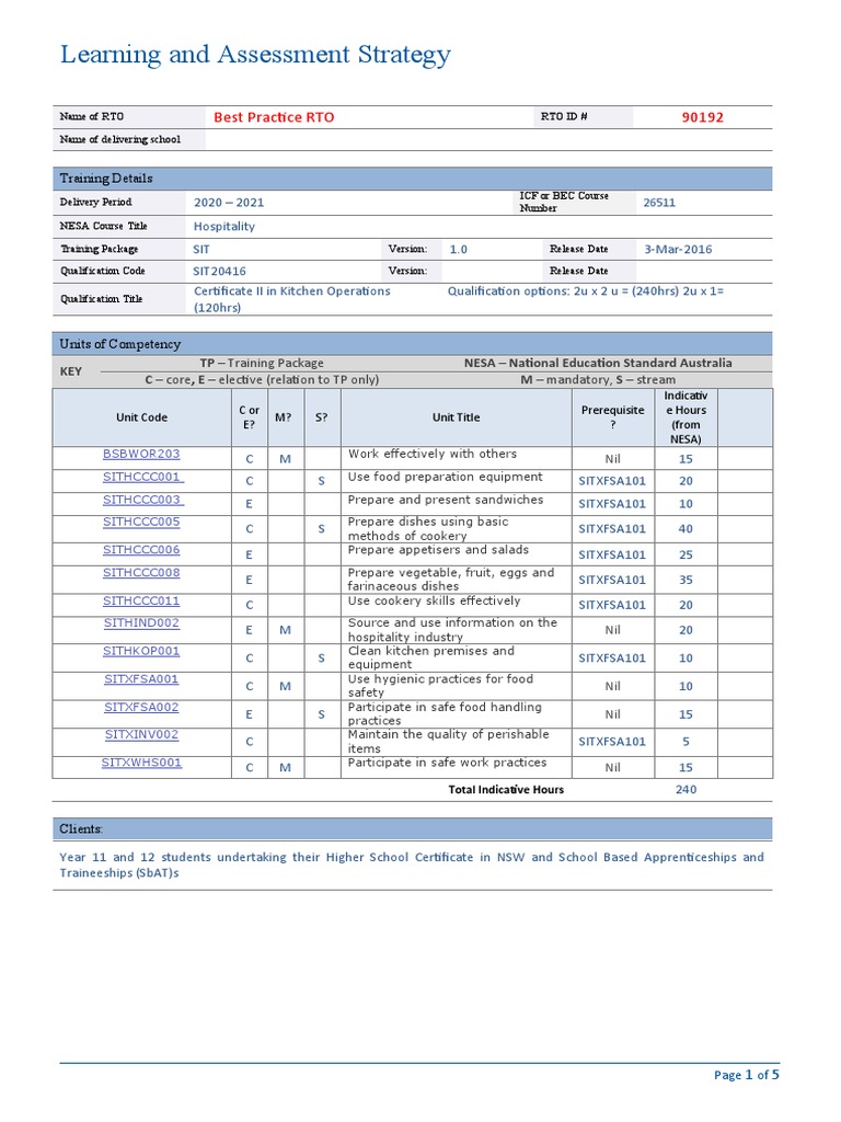 Learning and Assessment Strategy: Best Practice RTO 90192 | PDF ...