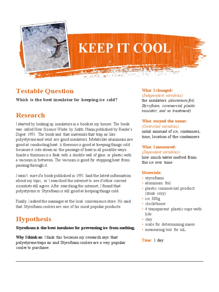 An Experiment to Determine the Best Insulator for Preventing Ice ...