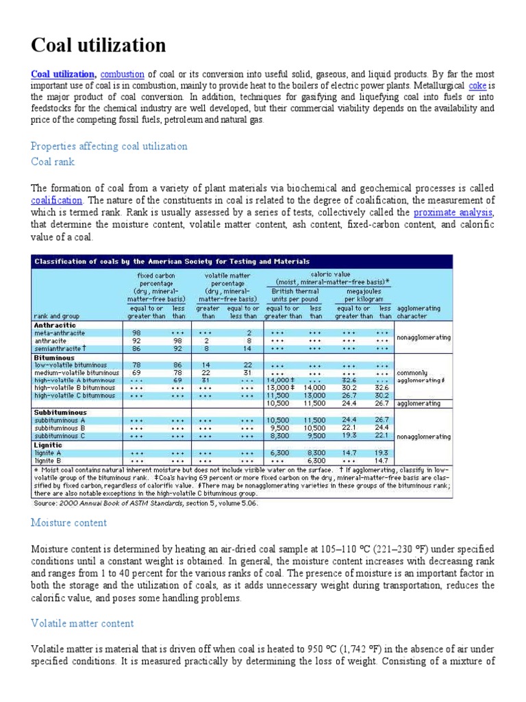 Properties Affecting Coal Utilization Coal Rank | PDF | Gasification ...