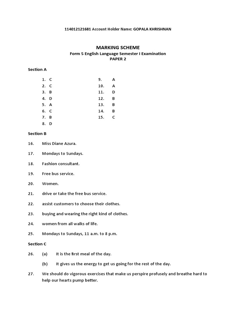 Answer Scheme Sem 1 Exam 2010 | PDF