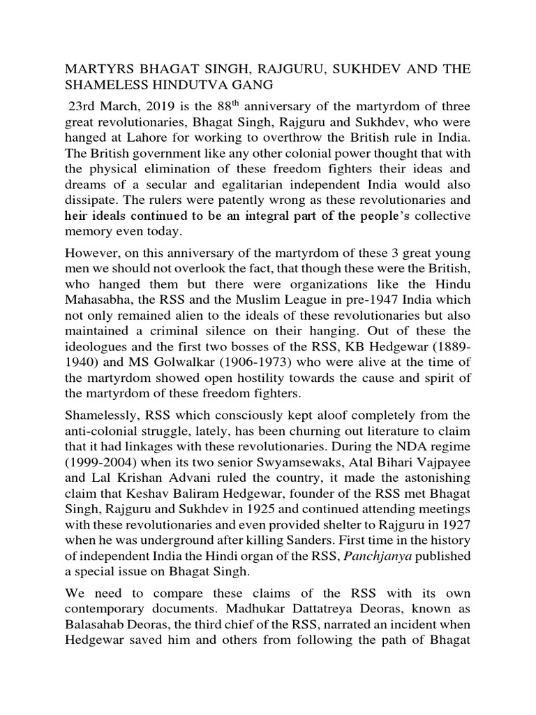 Bhagat Singh-Rajguru-Sukhdev PDF | PDF | Sikhism | Religion And Belief