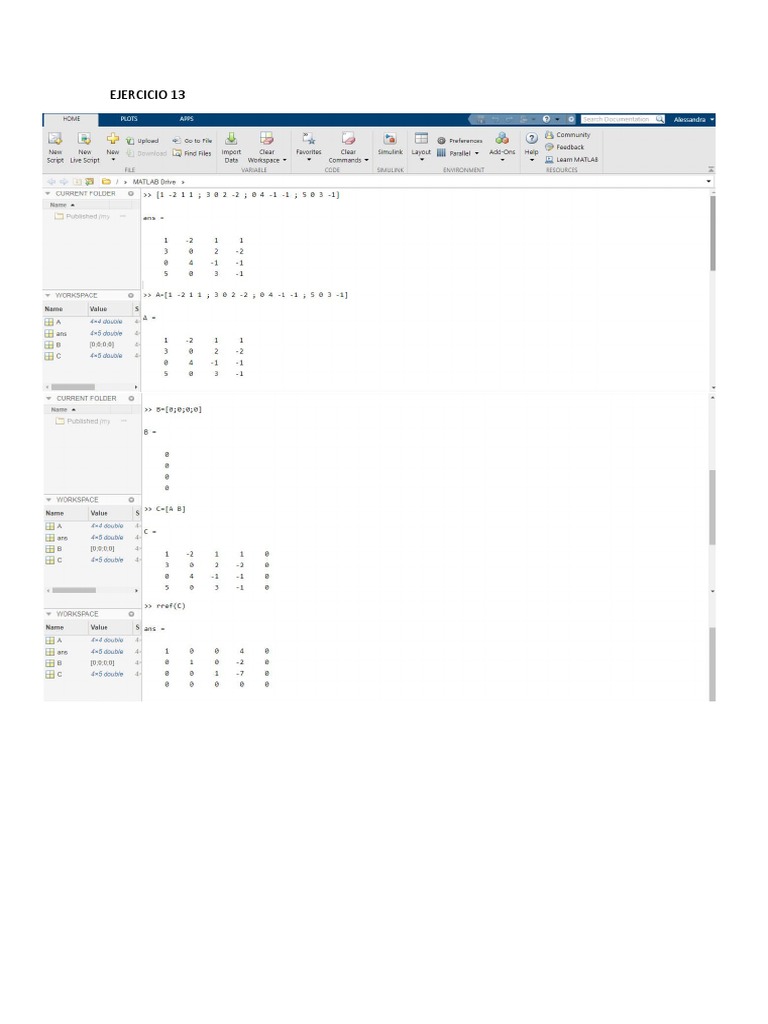 Algebra Ejercicios Resueltos en Matlab | PDF