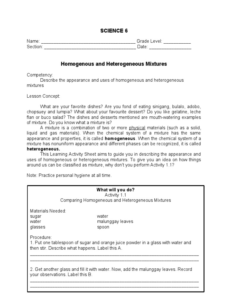 Science 6: Heterogeneous | PDF | Homogeneity And Heterogeneity | Mixture