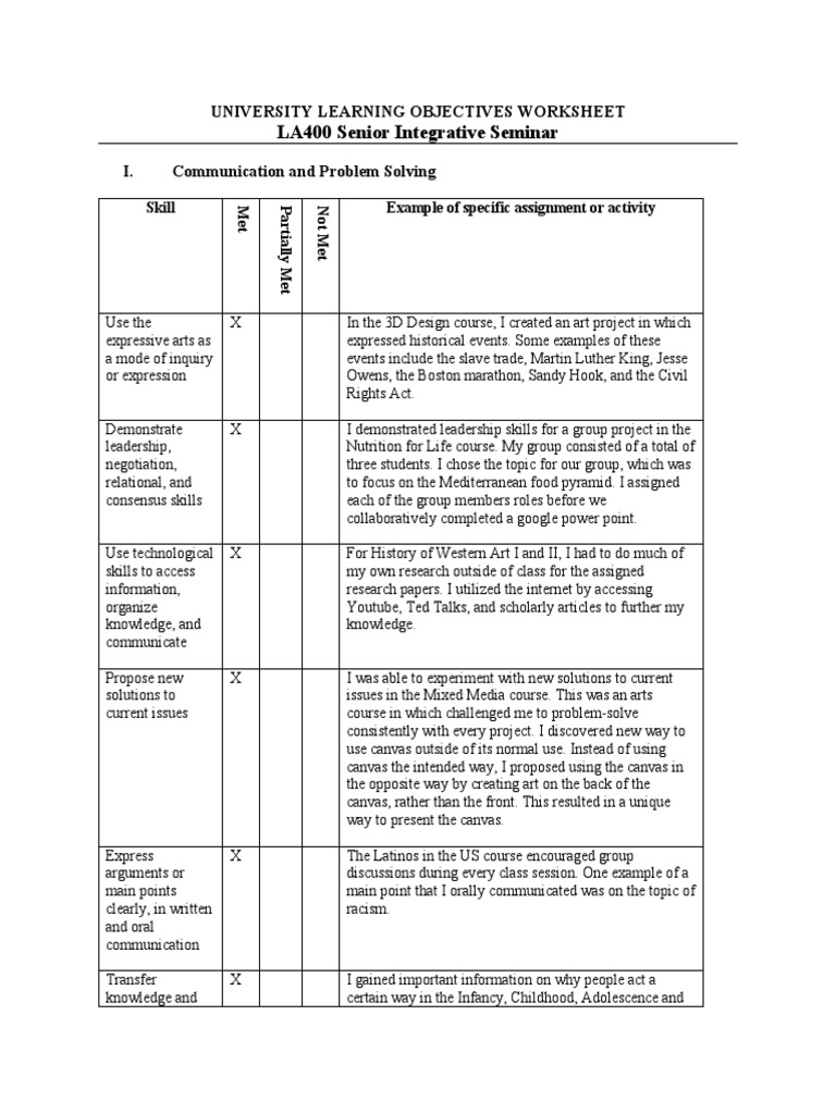 University Learning Objectives Worksheet | PDF | Adolescence | Childhood