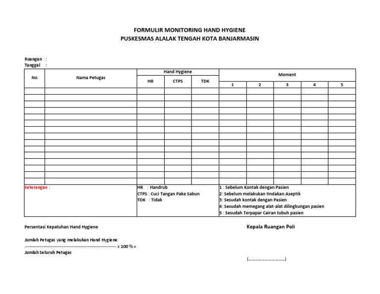 Formulir Monitoring Hand Hygiene 2020 | PDF