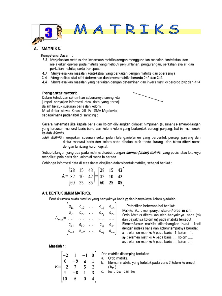 Tugas dan Operasi Matriks Kelas 11 | PDF