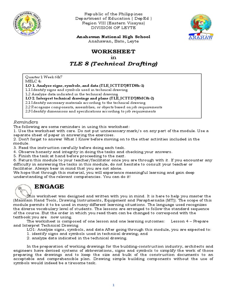 TLE 8 Technical Drafting Worksheet | PDF | Technical Drawing