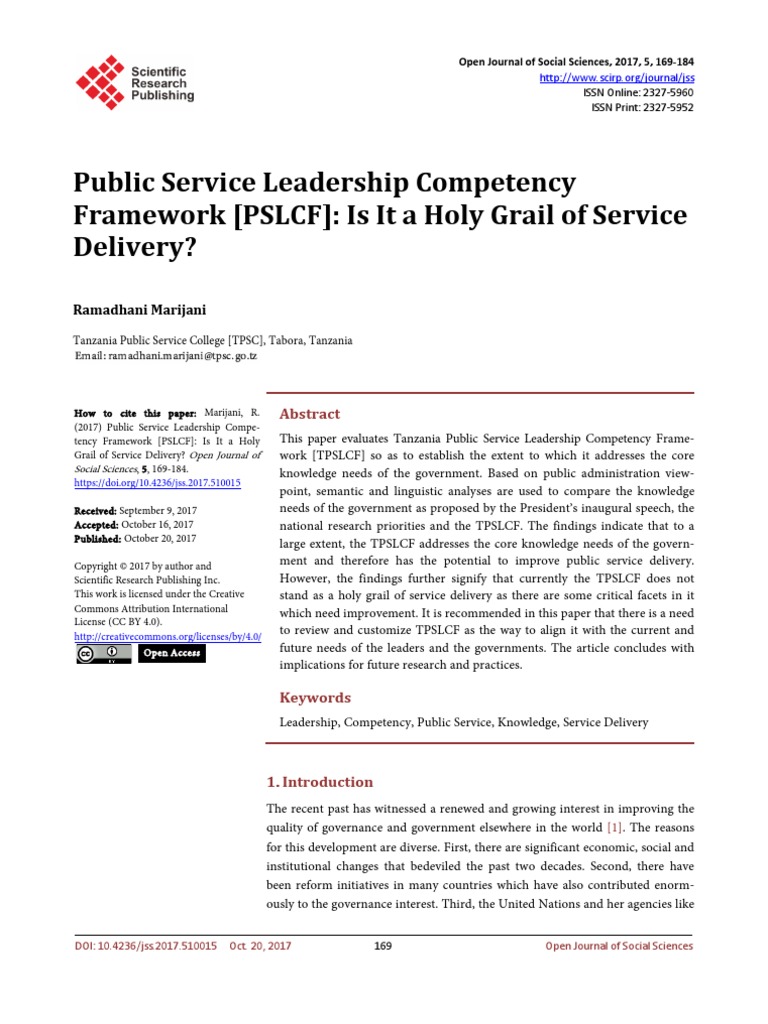 Public Service Leadership Competency Framework (PSLCF) : Is It A Holy ...