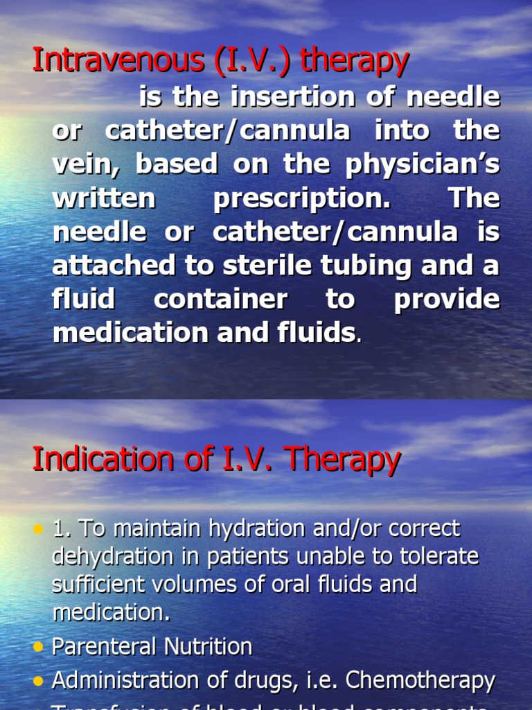 Indications for Intravenous Therapy | PDF | Intravenous Therapy | Blood ...