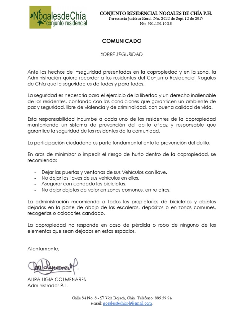 COMUNICADO Sobre Seguridad | PDF