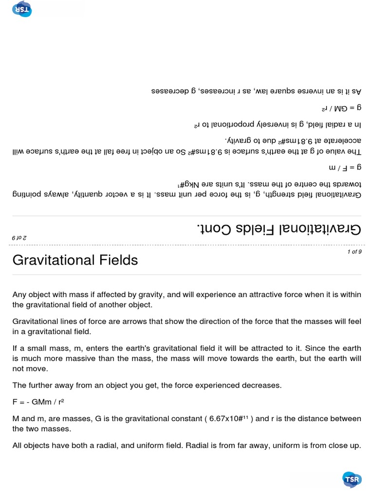 Unit 4 Section 2 - Gravitation and Electric Fields | PDF | Gravity | Potential Energy