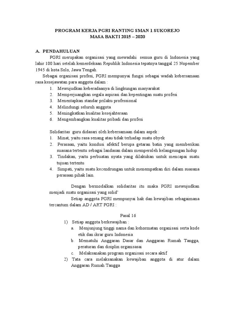 Program Kerja Pgri Ranting | PDF