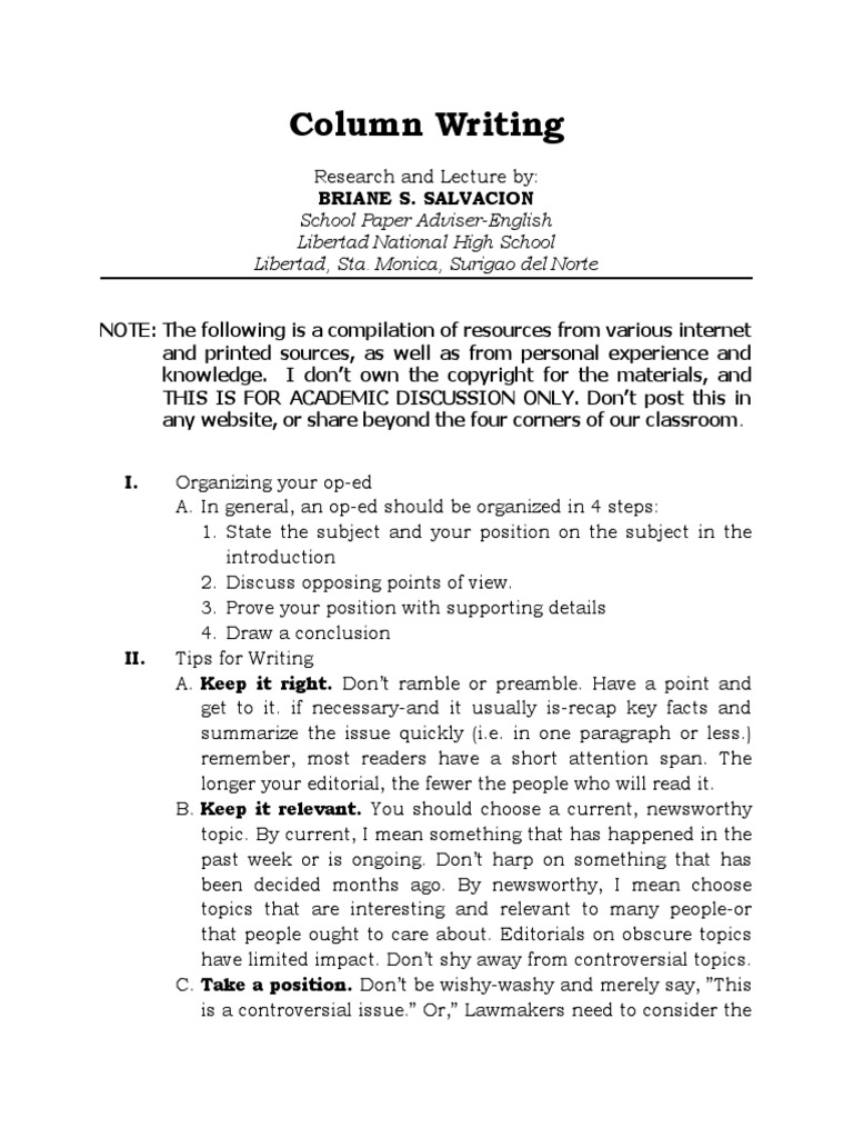 Column Writing Lecture Updated | PDF | Opinion | Argument
